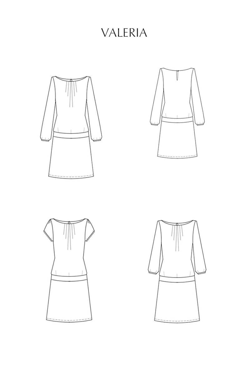 Sewing Pattern Dress Women With Jersey Sleeves | PDF Sewing Pattern ...