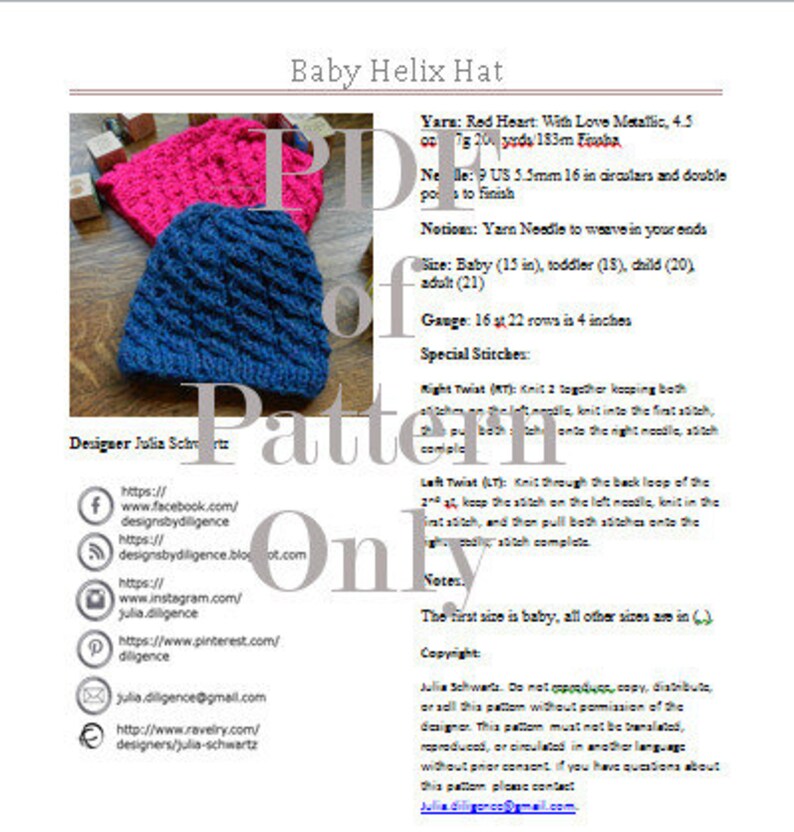 Baby Helix Hat PDF Knitting Pattern - Etsy