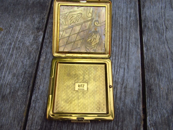 Vintage Ritz Compact - Metal Square Compact - - Gem