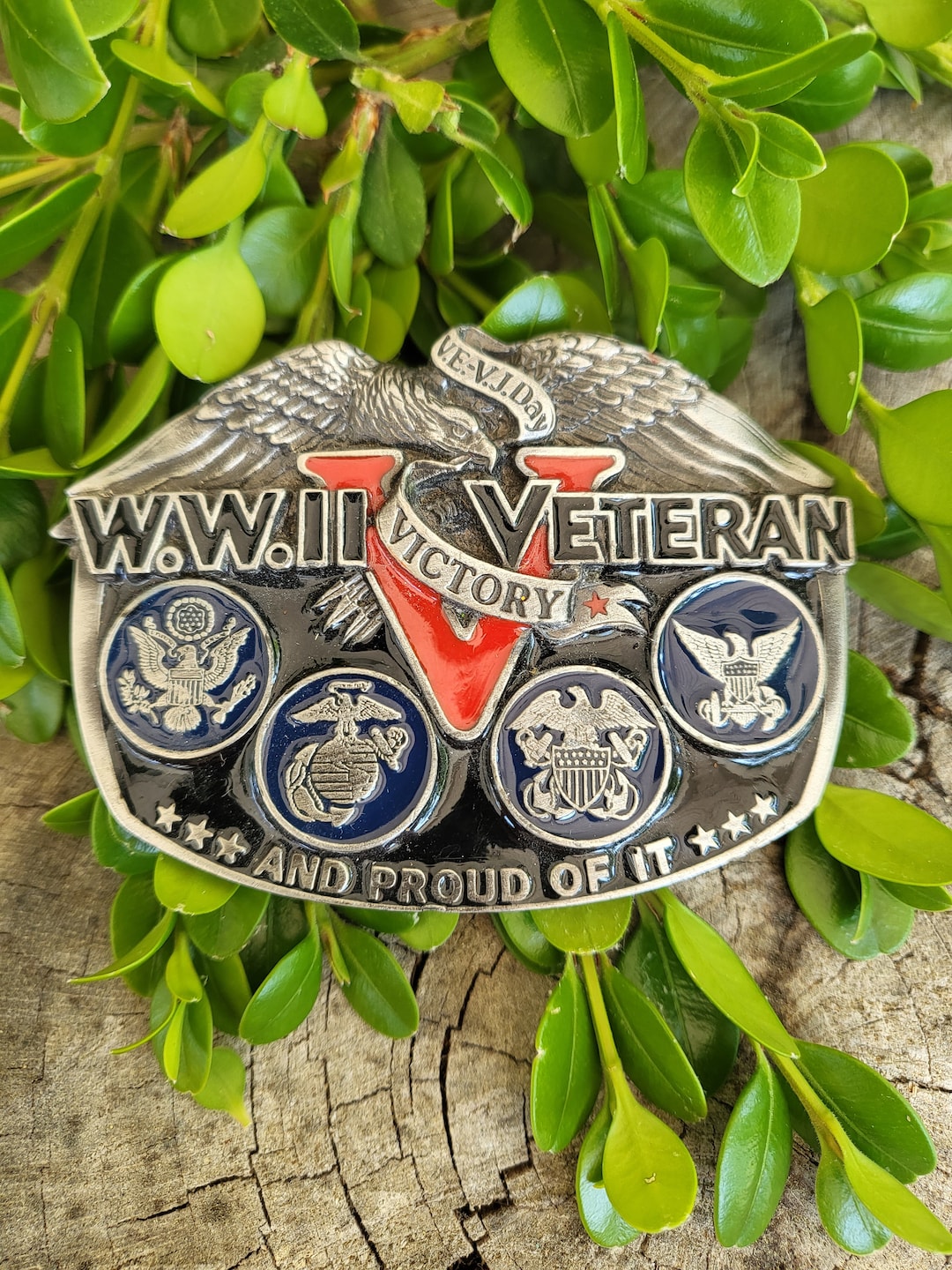 WWII Veteran Victory Pride Belt Buckle American 1988 Military Service ...