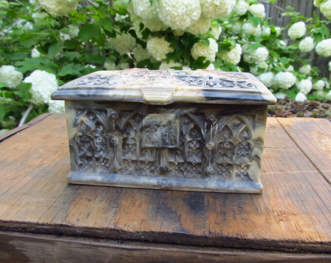 Vintage Incolay Stone Jewelry Box - Gothic Cathedral Hinged Box ...