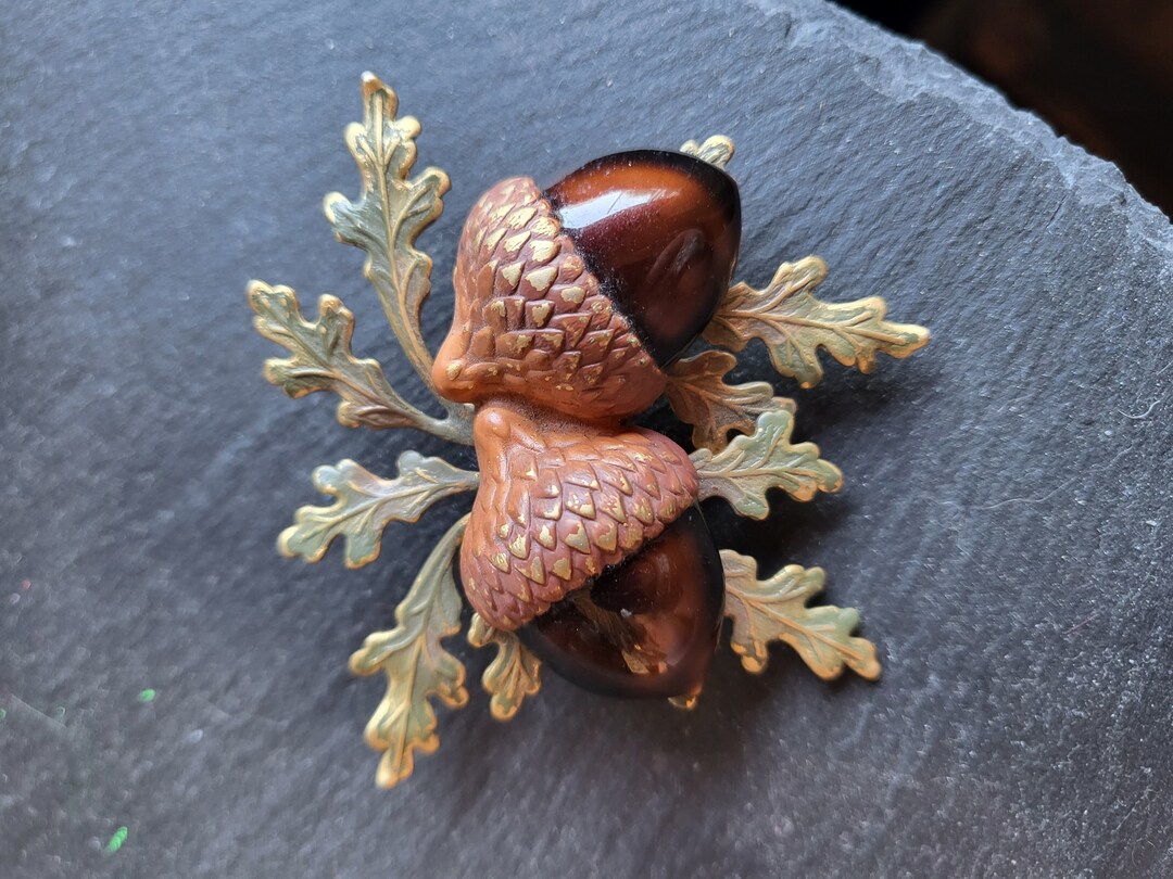 Vintage Acron Leaf Colored Enamel Gold Tone Pin Brooch - Etsy