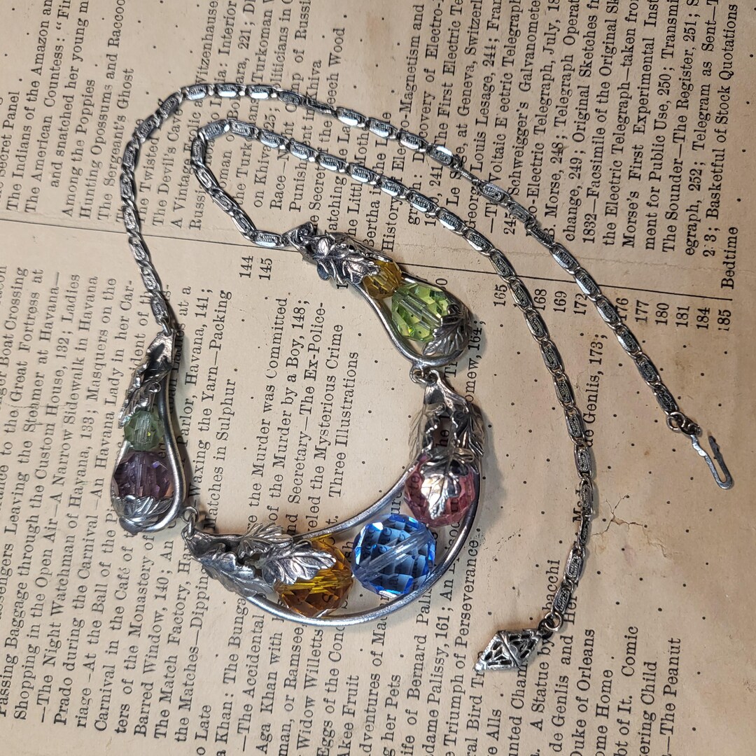 Vintage Multicolored Glass Bead Encapsulated Silver Leaf and Chain ...