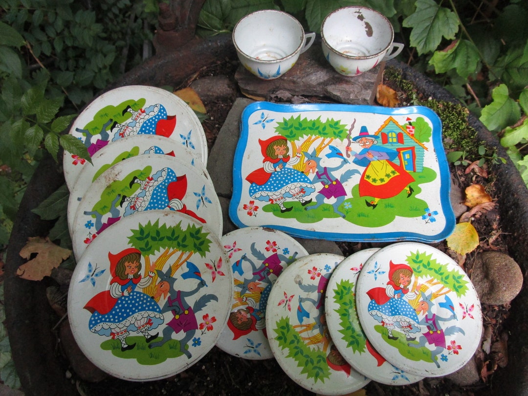 Vintage Tin Lithograph Toy Plates -little Red Riding Hood Toy Plates ...