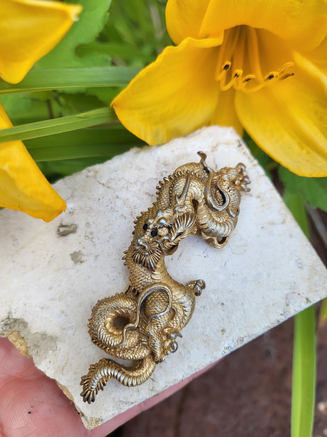 Vintage Gold Tone Menuki Style Dragon Brooch Pin - Etsy