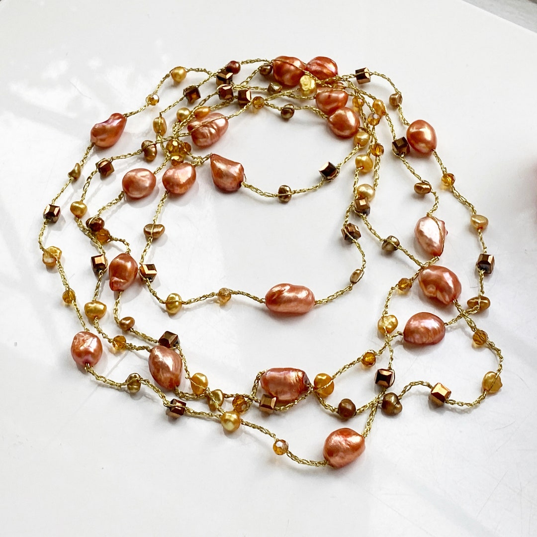 Pearl Extra Long Wrap Around Necklace, Dyed Freshwater Pearl 66 Inches ...