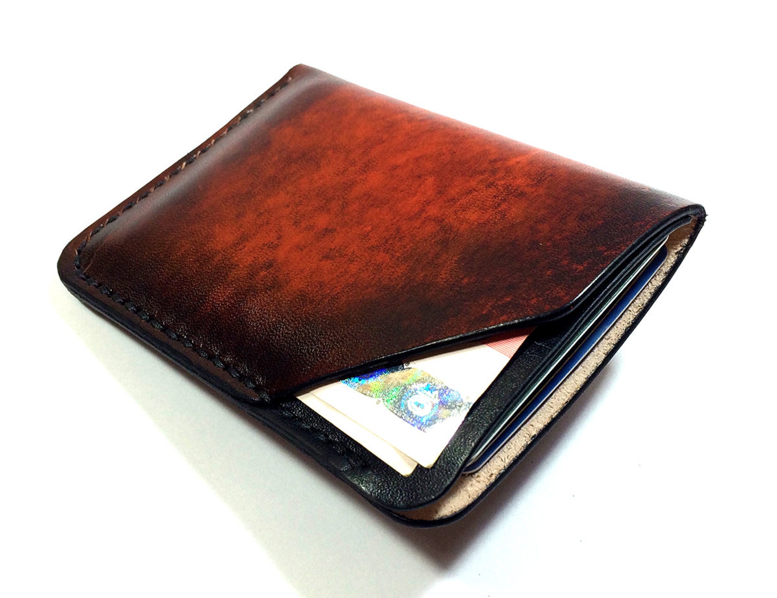Two Tone Front Pocket Wallet Leather Card Holder Minimalist - Etsy