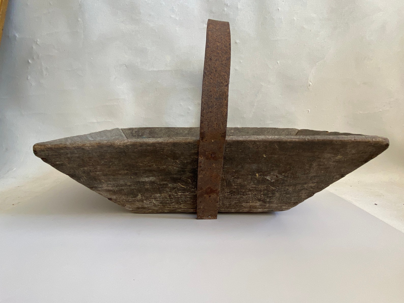 Rustic Rectangular Wood Pail With Steel Strap Handle and Remnant Blue ...