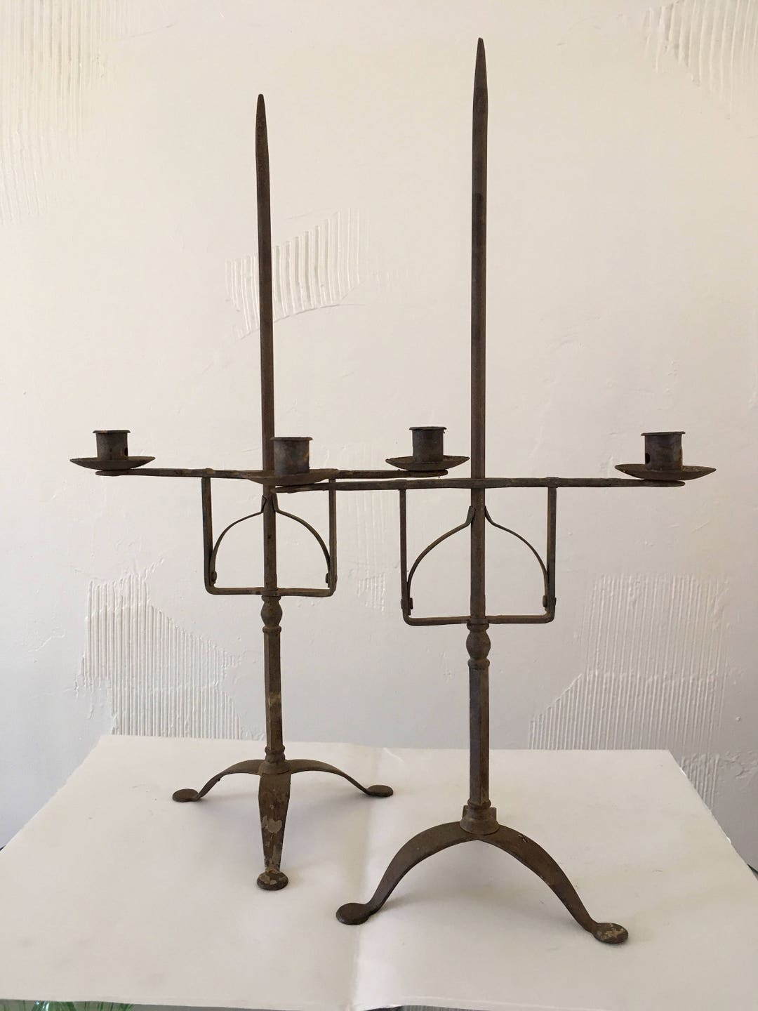 Pair of Iron Pike European Antique Candelabras - Etsy
