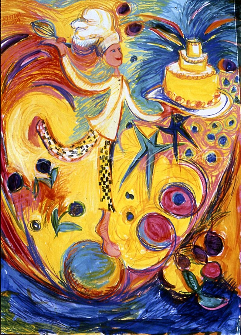 The Pastry Chef, Paint Happy Original Art Painting by Cristina Acosta ...