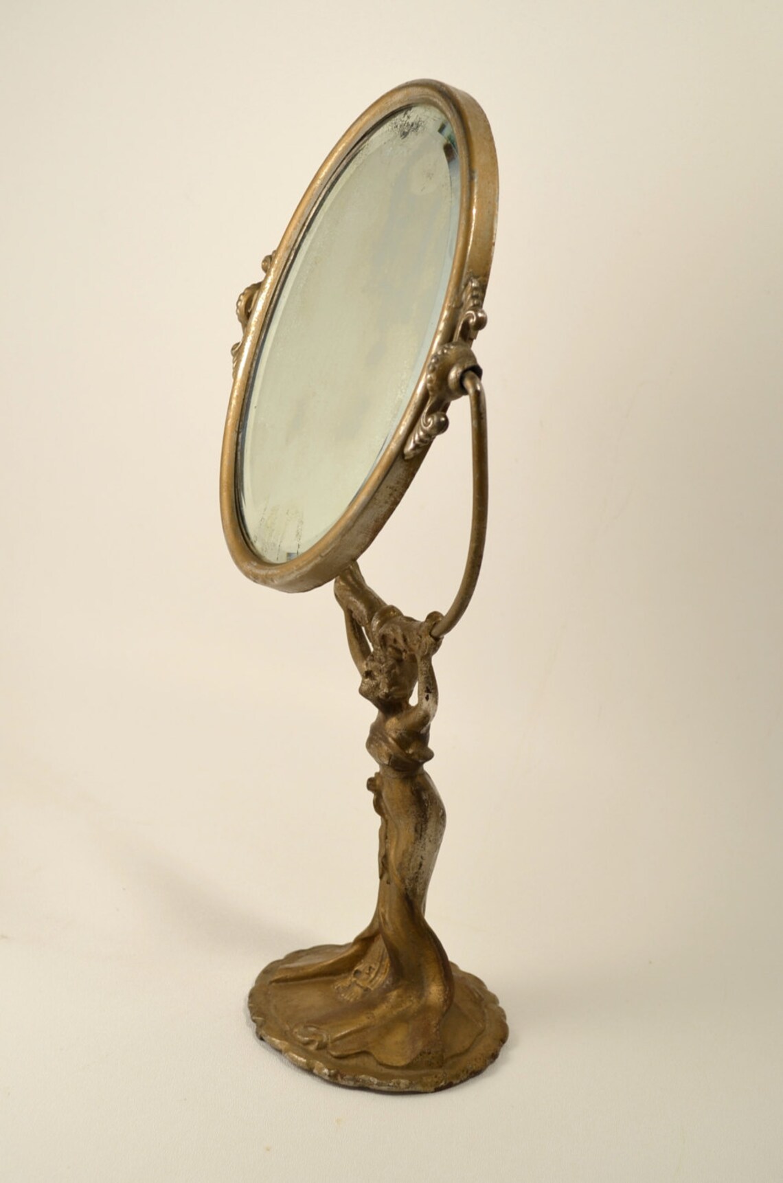 Antique Female Figure Holding Mirror Art Nouveau All Original Cast Iron ...