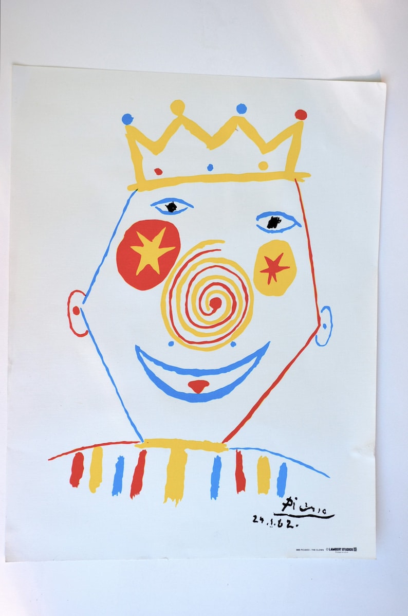 Picasso's "the Clown" Mid Century Modern Vintage Print on Canvas From ...