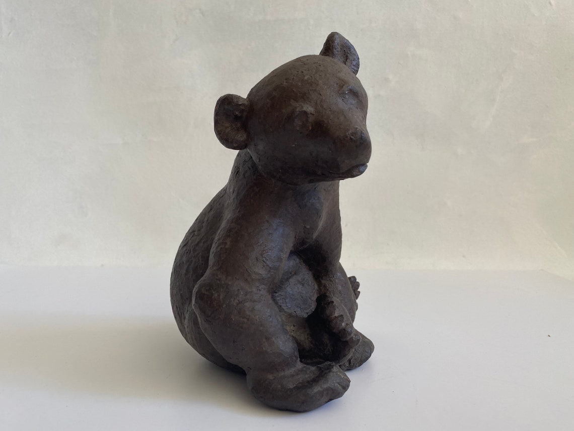 Handmade Clay Sculpture of a Sitting Brown Bear - Etsy