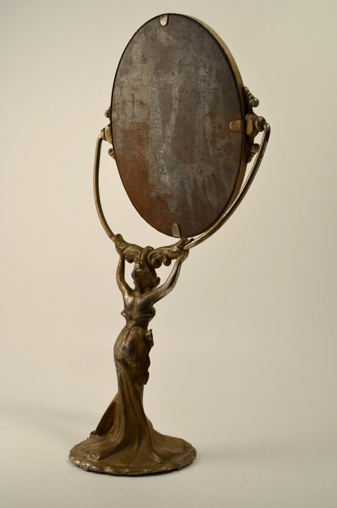 Antique Female Figure Holding Mirror Art Nouveau All Original Cast Iron ...