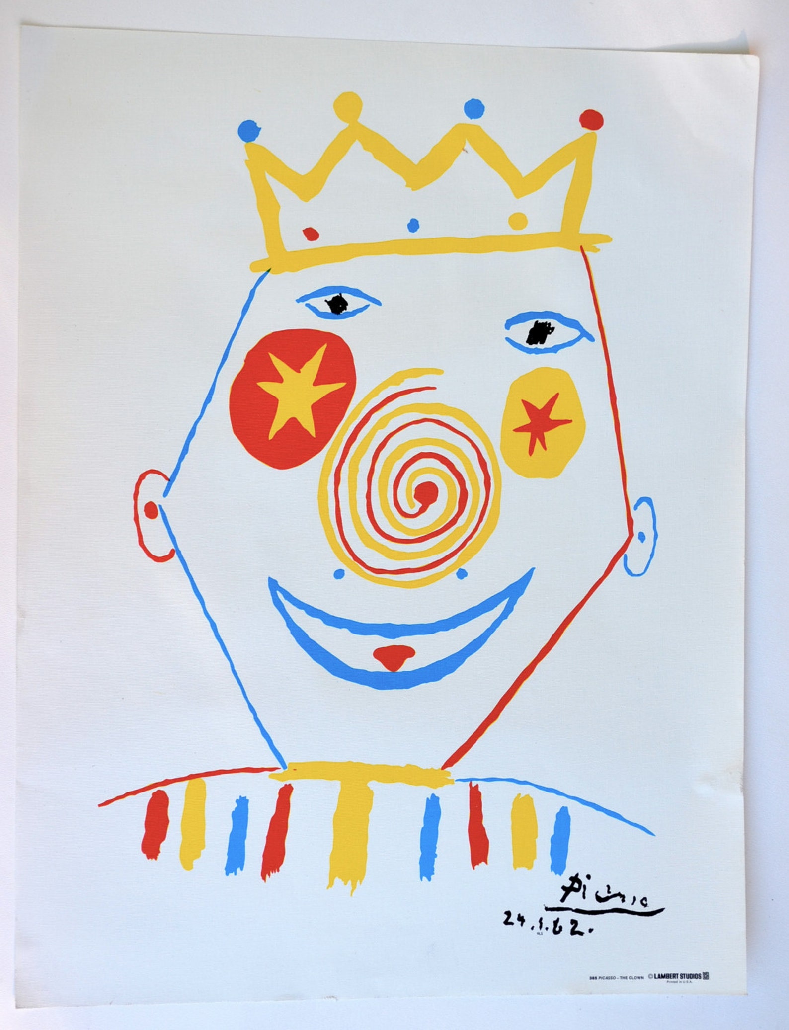 Picasso's "the Clown" Mid Century Modern Vintage Print on Canvas From ...