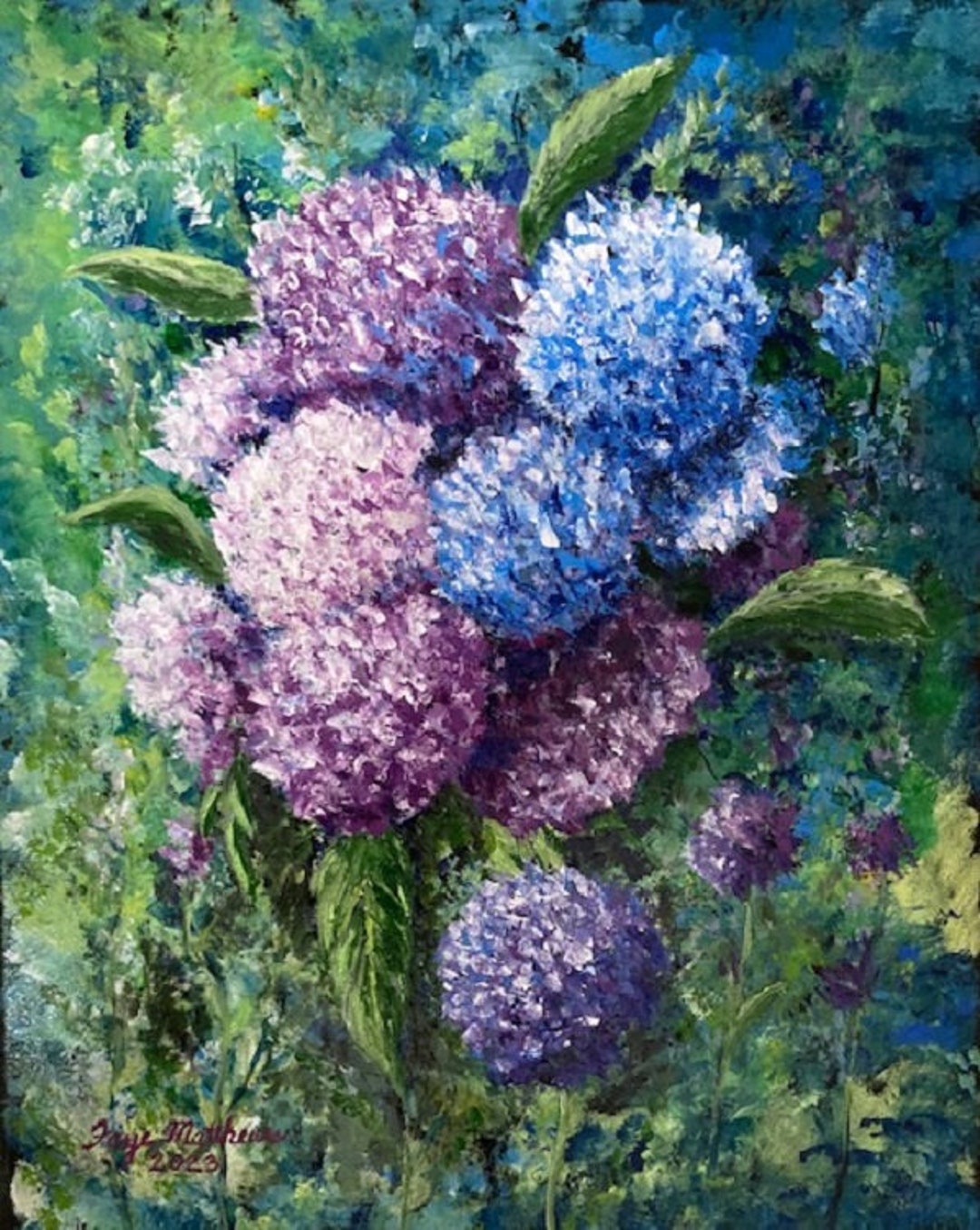 Hydrangeas Original Impressionist One-of-a-kind Acrylic on 24x18 ...