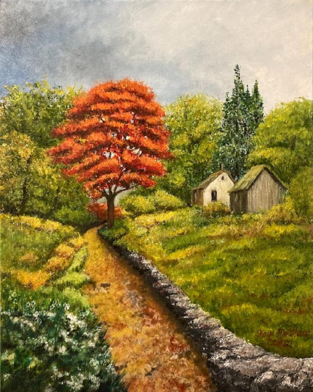 Red Tree Original Impressionist One-of-a-kind Landscape Oil Painting on ...