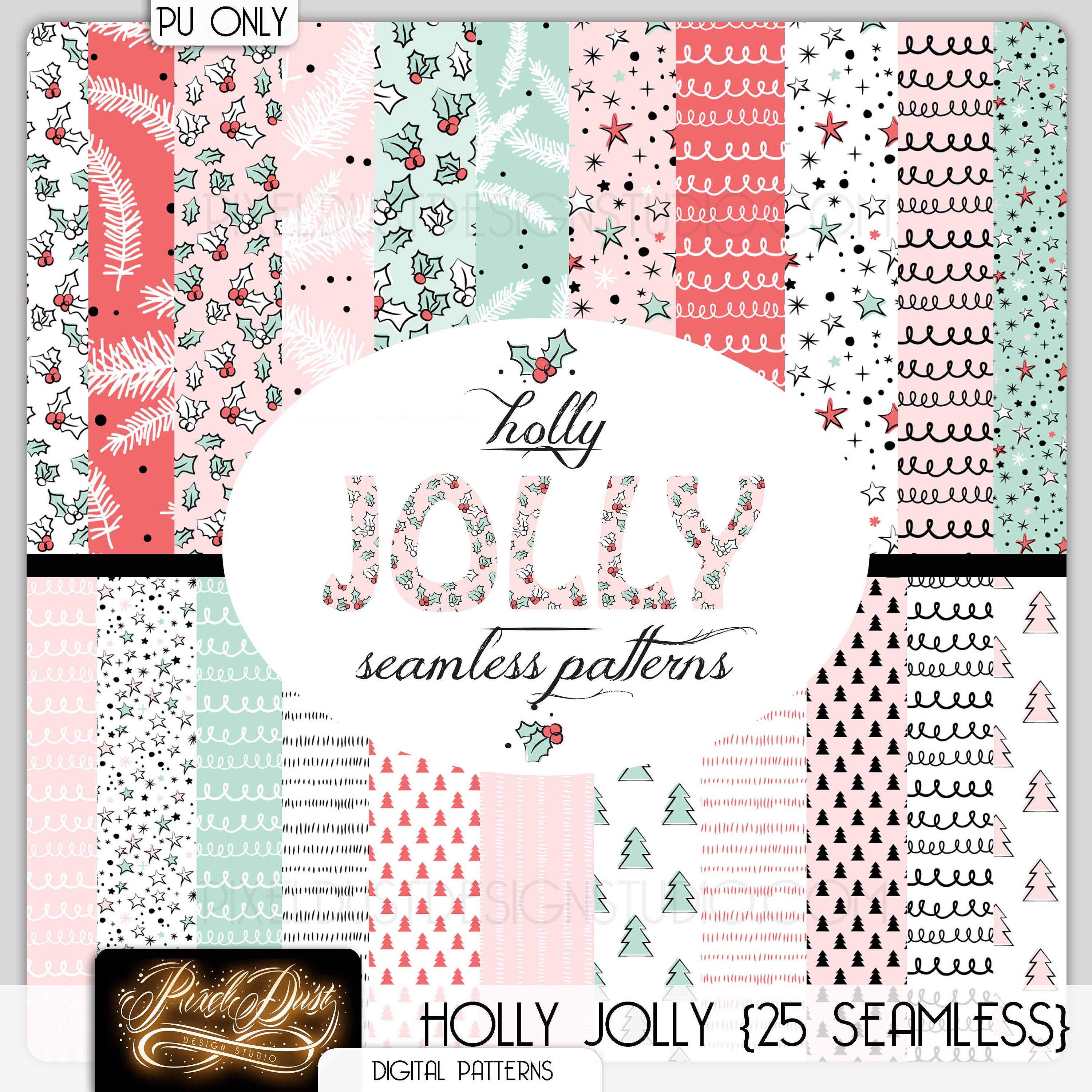 Holly Jolly Seamless Patterns / Papers /christmas / Holiday / Personal ...