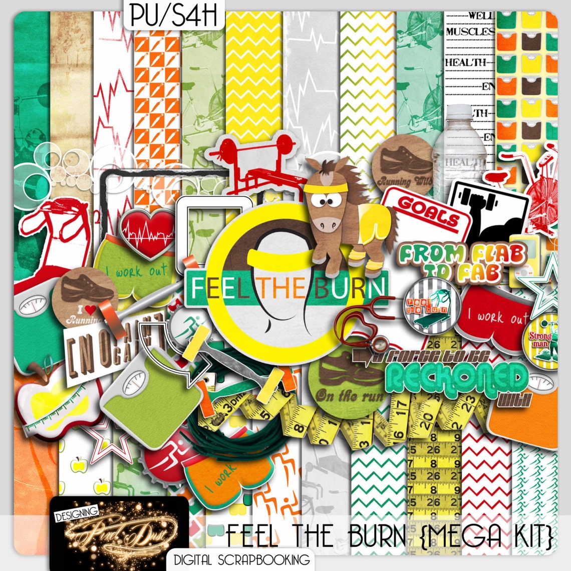 FEEL THE BURN health and Fitness Digital Scrapbooking Mega - Etsy