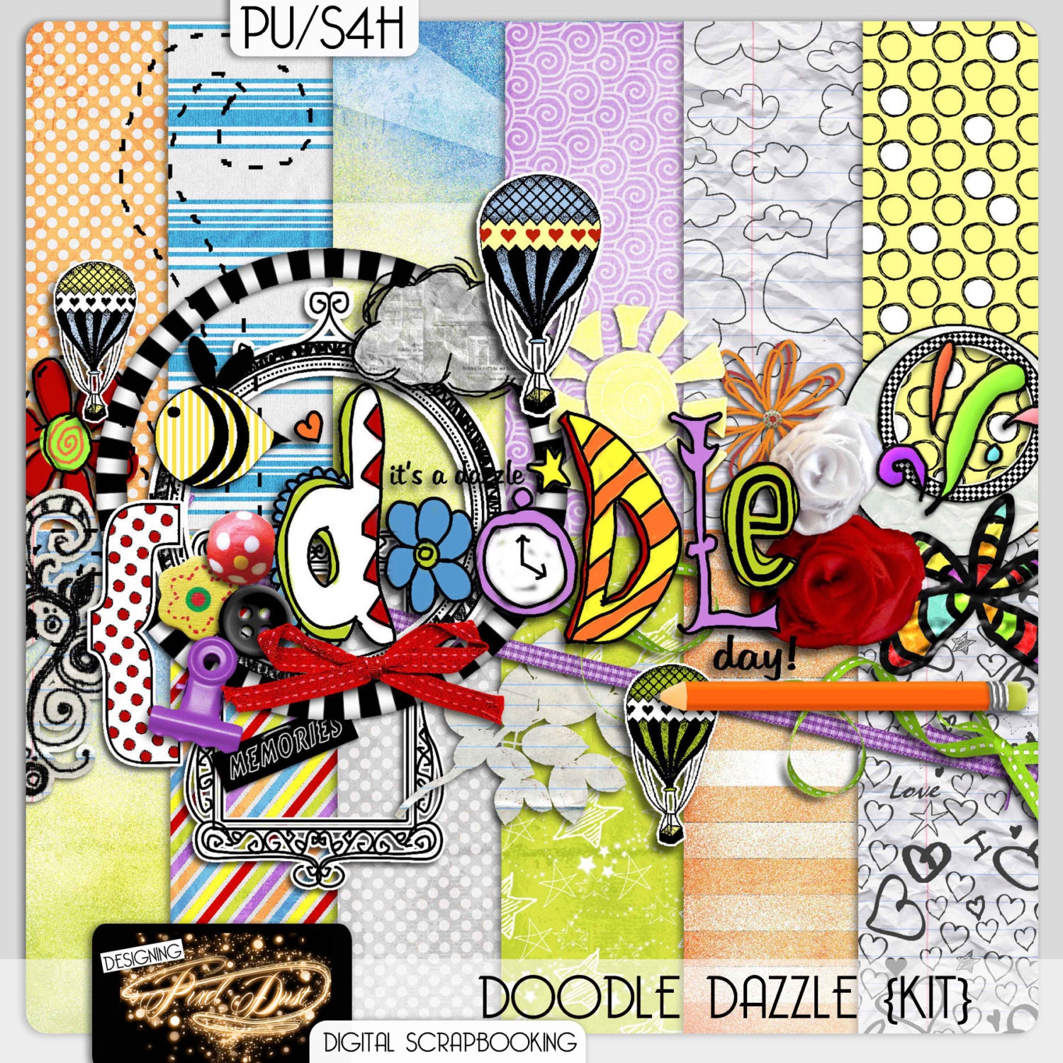 Doodle Dazzle Day (digital Scrapbooking Kit) - Etsy