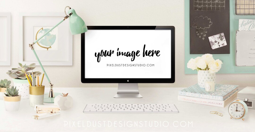 Mint & Gold / Mac Computer Desktop Mockup / Styled Scene / Commercial ...