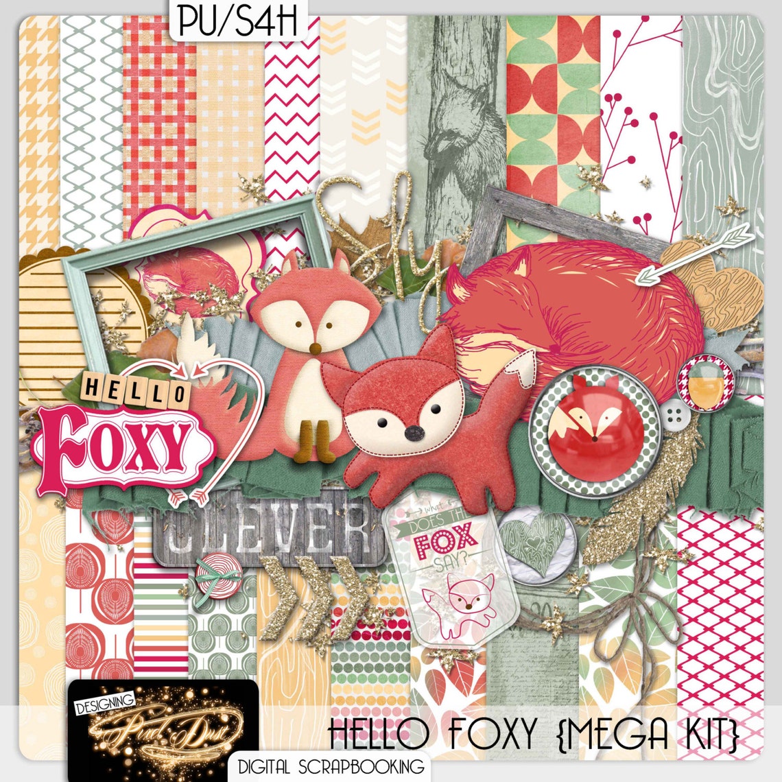 Hello Foxy Digital Scrapbooking Mega Kit - Etsy