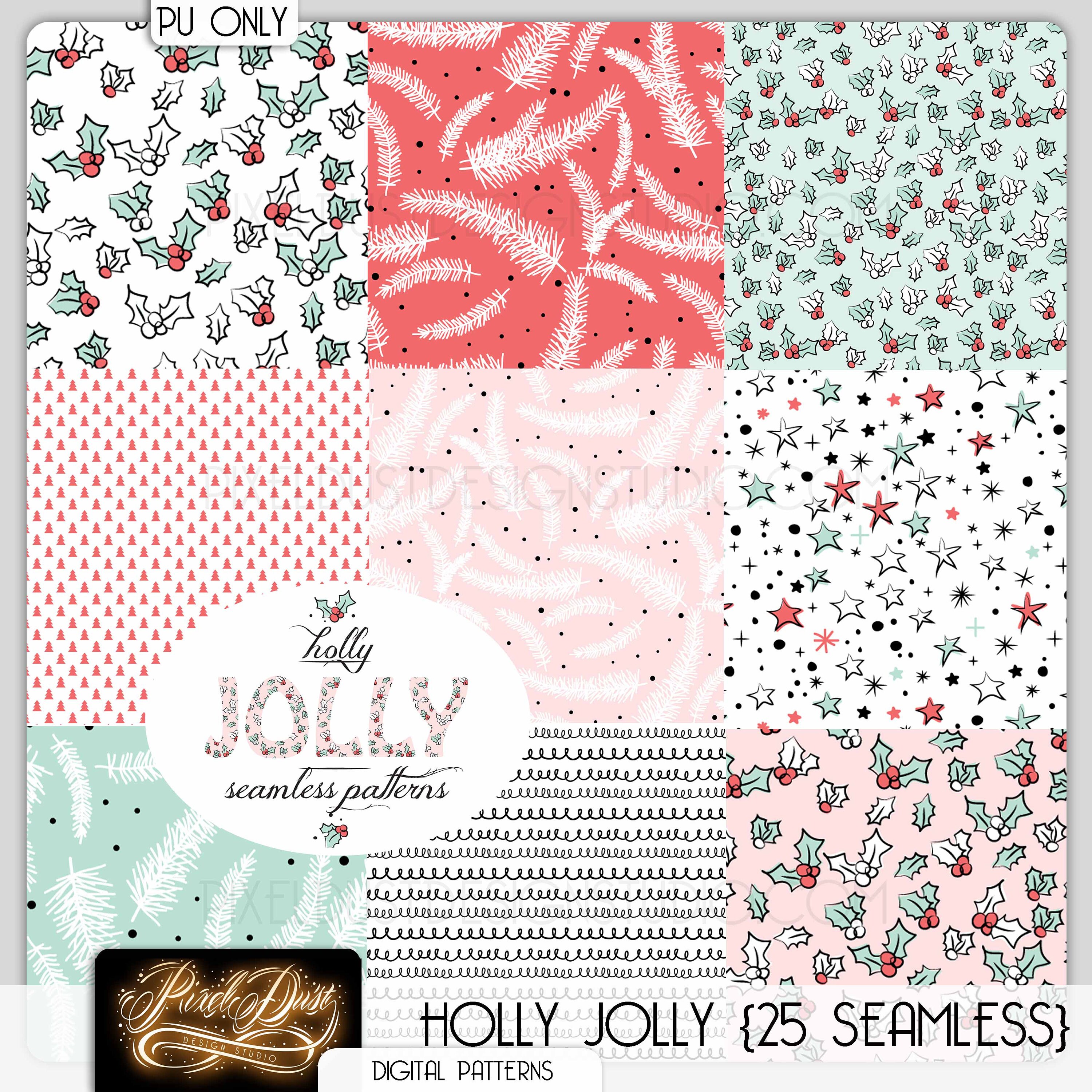 Holly Jolly Seamless Patterns / Papers /christmas / Holiday / Personal ...