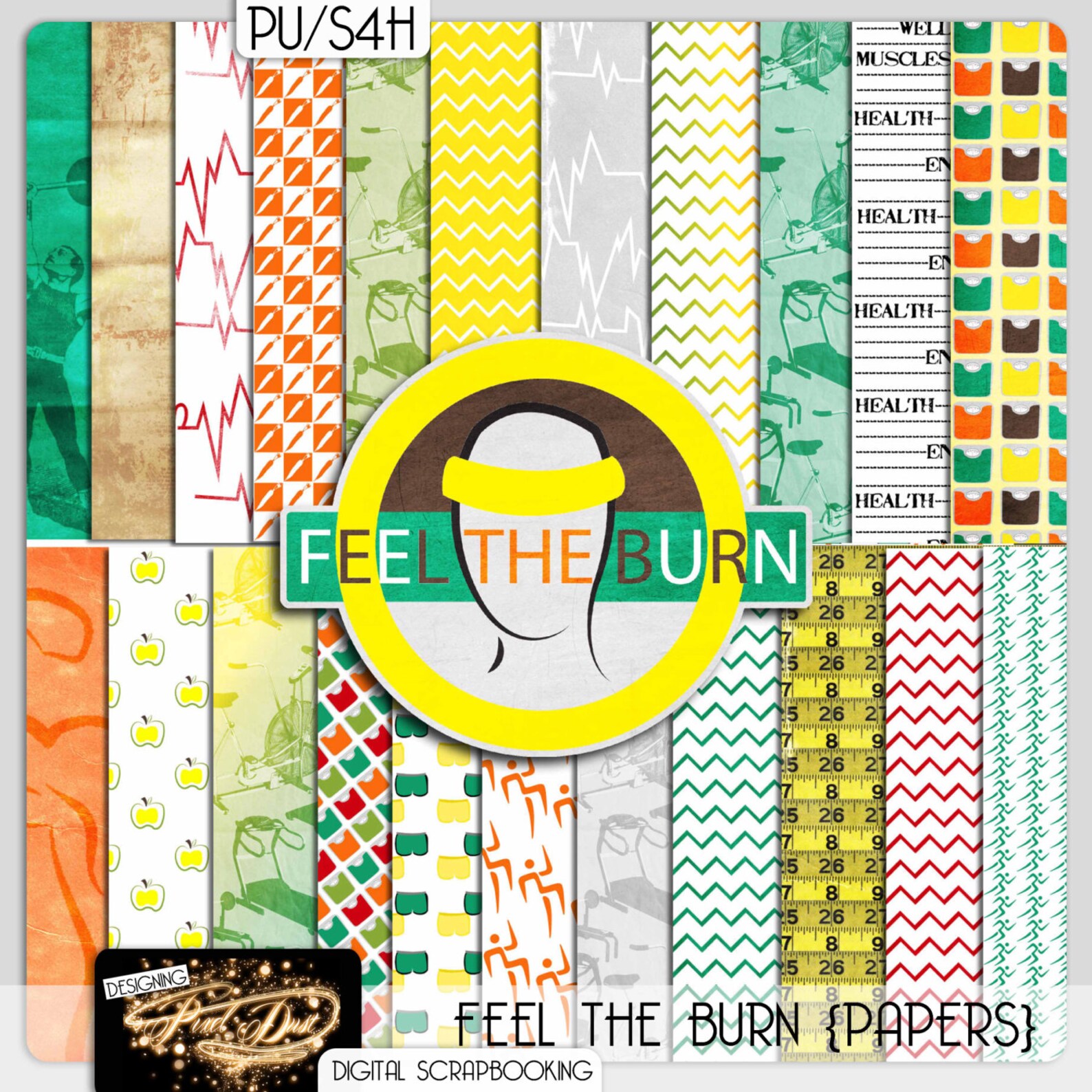 FEEL THE BURN health and Fitness Digital Scrapbooking Mega Kit Personal ...
