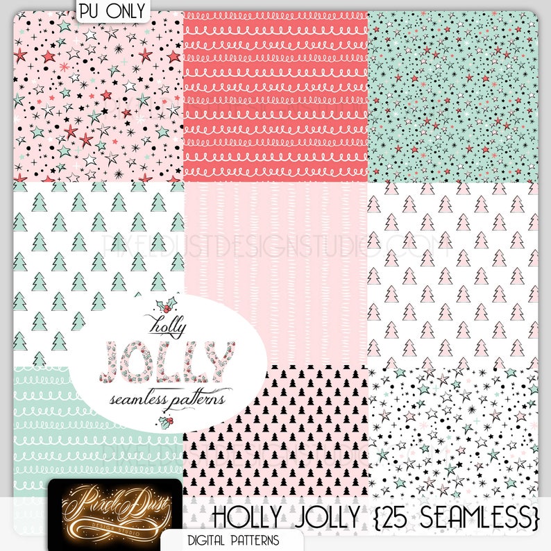 Holly Jolly Seamless Patterns / Papers /christmas / Holiday / Personal ...