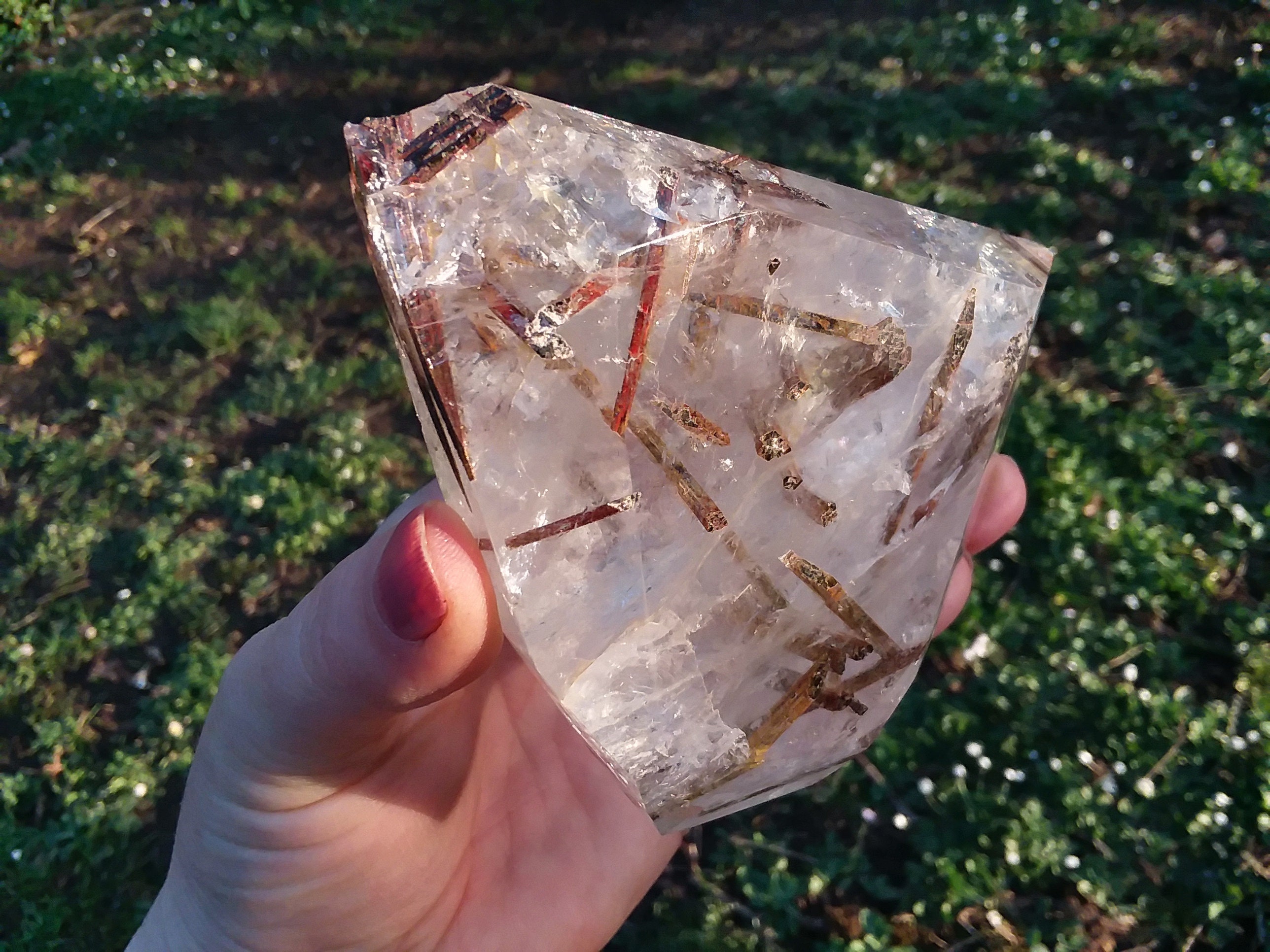 STUNNING Large Rutile Green and Red Epidote Crystal Quartz Specimen 5.5 ...