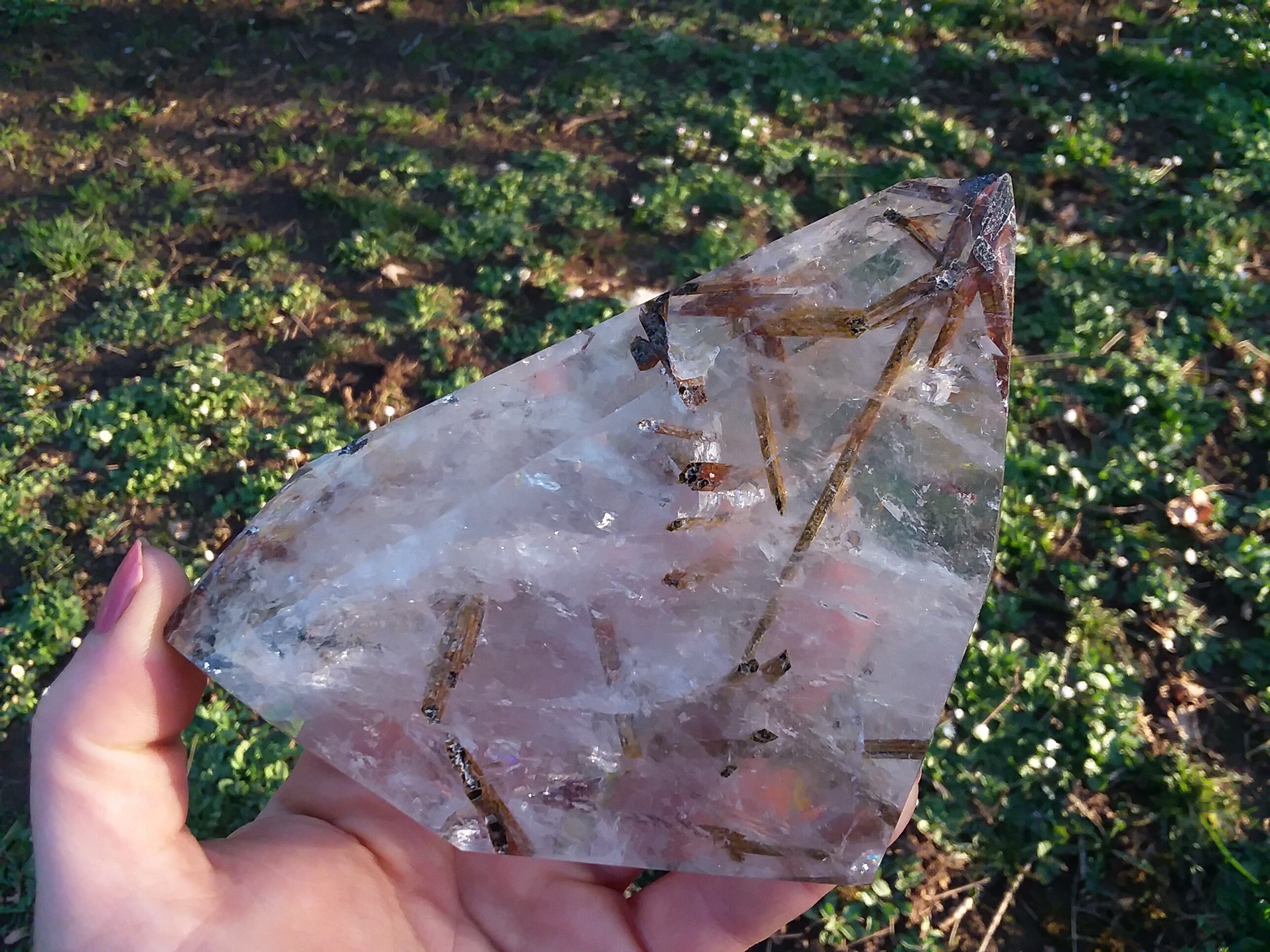 STUNNING Large Rutile Green and Red Epidote Crystal Quartz Specimen 5.5 ...