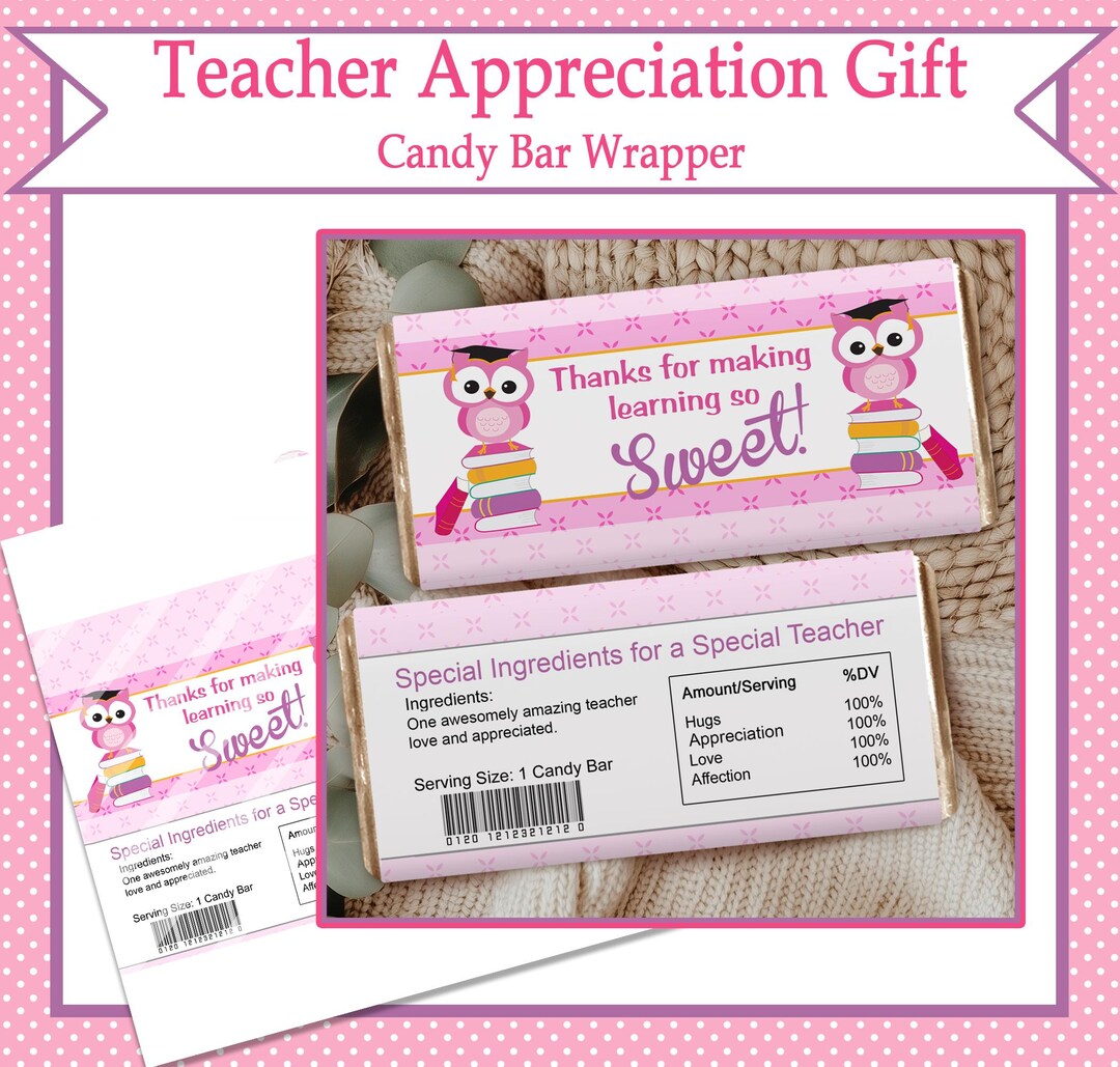 Teacher Appreciation Candy Bar Wrapper: Owl Theme (digital Download) - Etsy