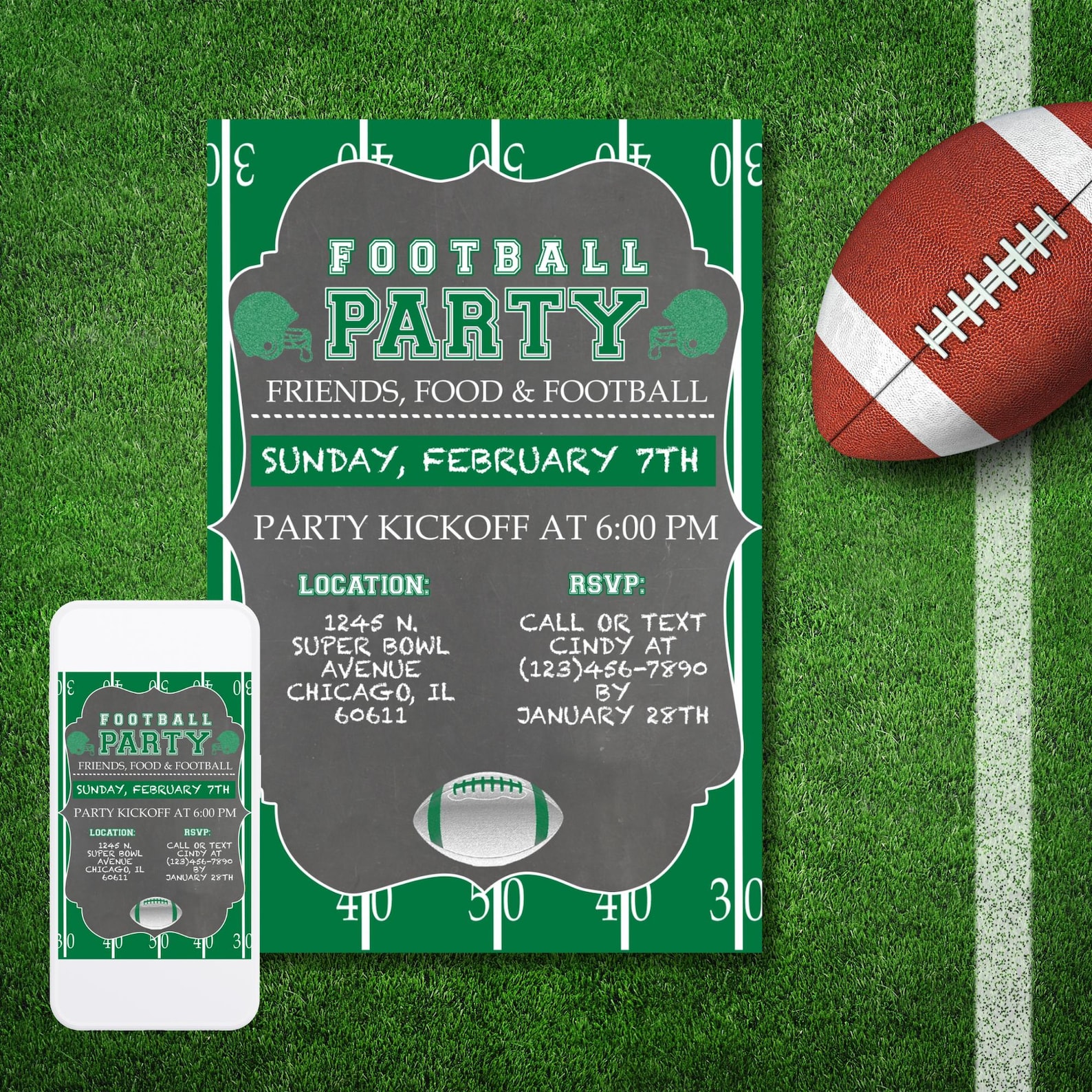Football Invitation, Chalkboard Football Invitation, Football ...