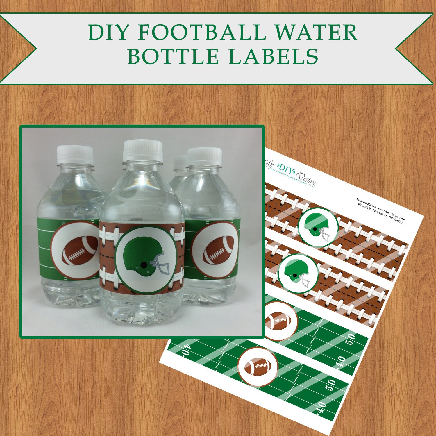 Football Water Bottle Labels, Water Bottle Labels, Football Napkin ...
