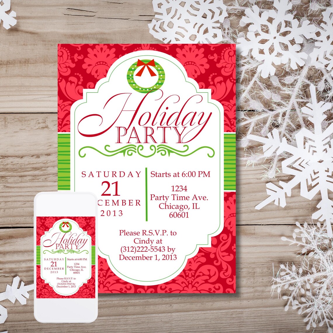 Holiday Party Invitation: Editable Christmas Dinner Invite (digital ...
