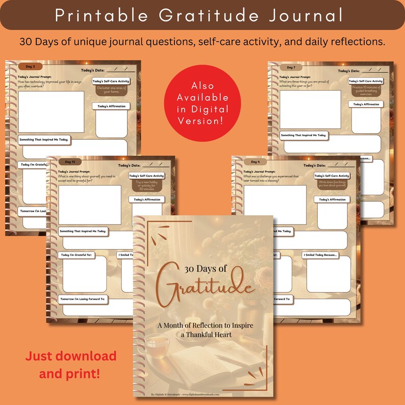 Printable Gratitude Journal: 30-day Reflection Prompts (PDF Journal) - Etsy