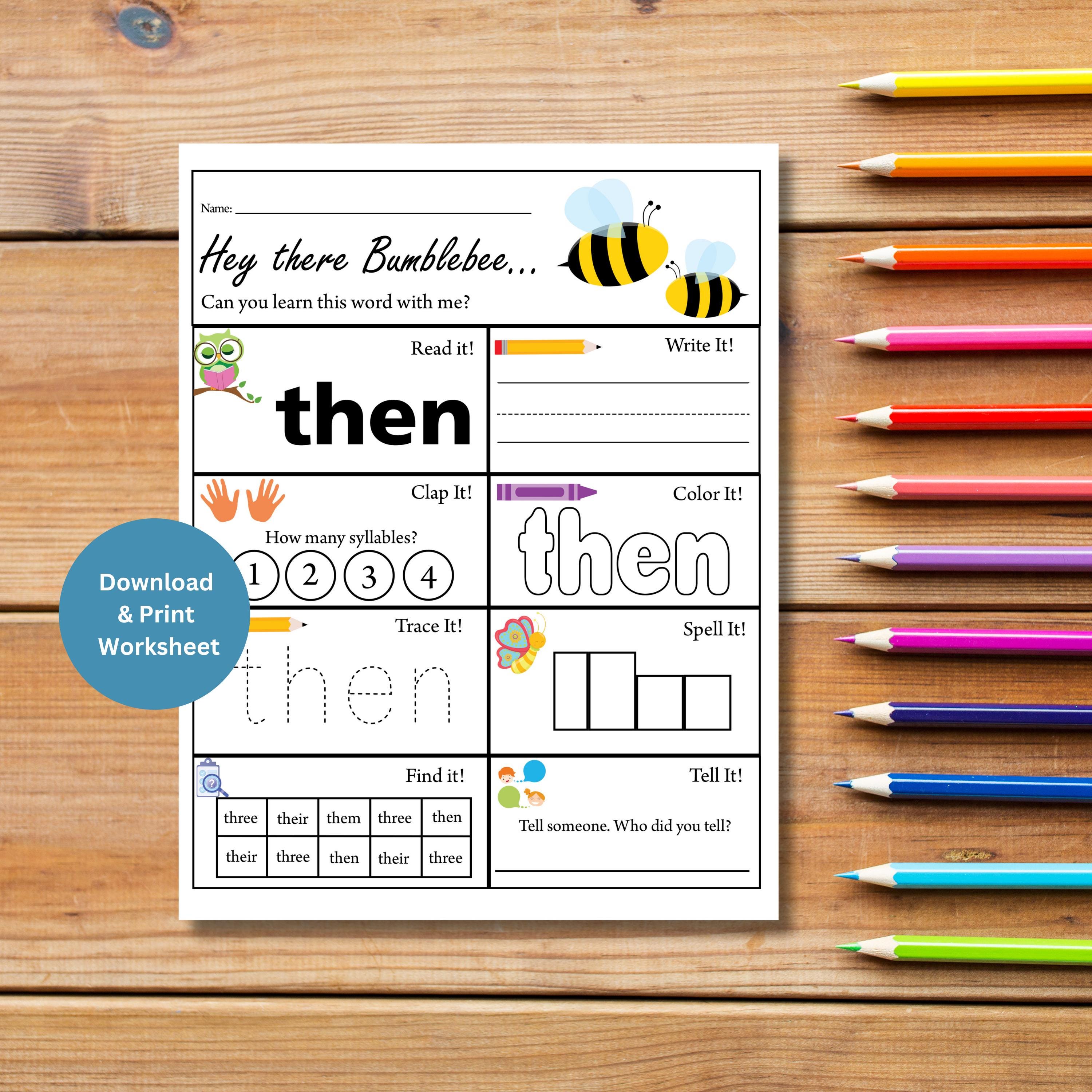 Printable Sight Word 'then' Worksheet, Sight Words Practice, Sight ...