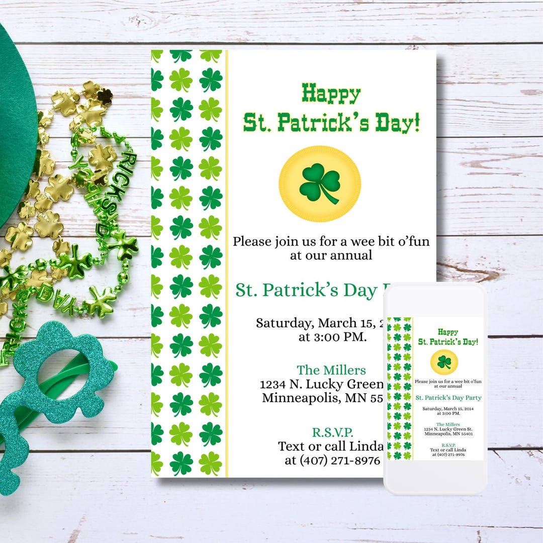 St. Patricks Party Invitation, Saint Patricks Day, St. Paddys Day Party ...