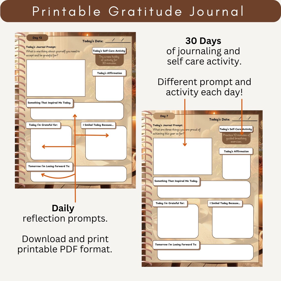 Printable Gratitude Journal: 30-day Reflection Prompts (PDF Journal) - Etsy