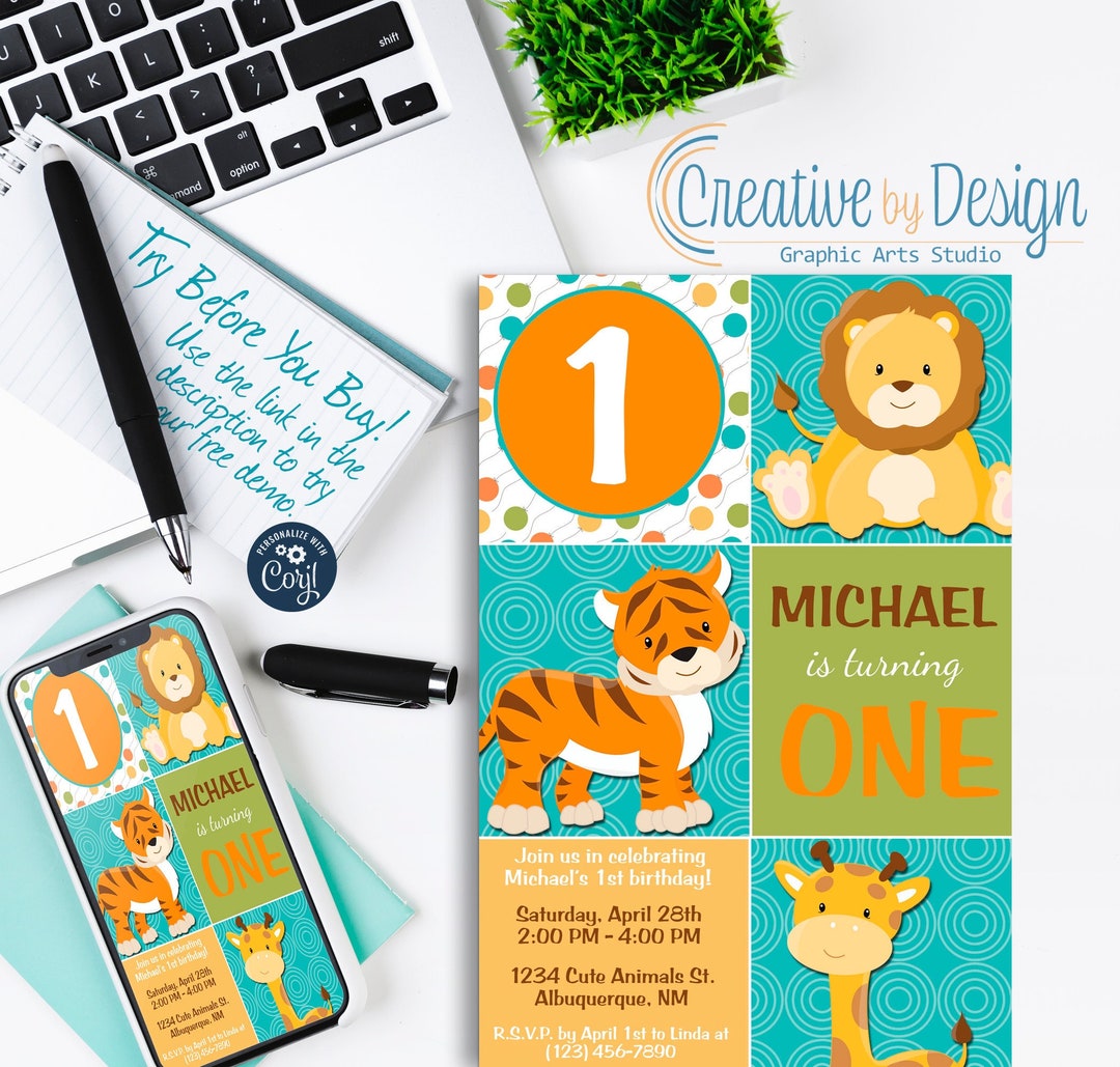 Animals Birthday Invitation, Zoo Animals Invites, Safari Animals Invite ...