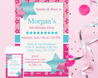 Star Birthday Party Invitation (digital - DIY) Instant Download ...