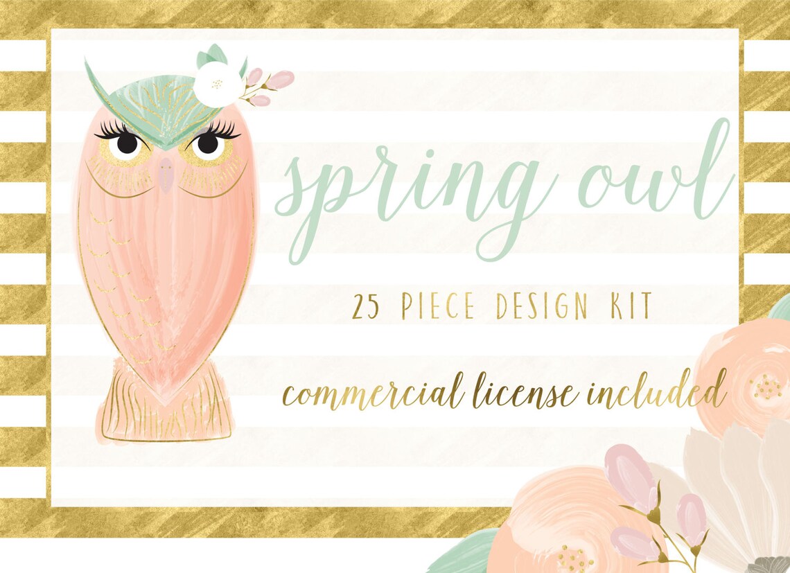 Floral Clipart-owl Clipart-spring Clipart-owl-floral Print-pastel ...