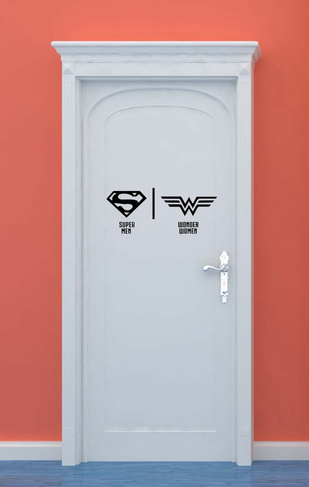 Superhero Bathroom Door Decal, Restroom Wall Sign, Men's Art, Women ...