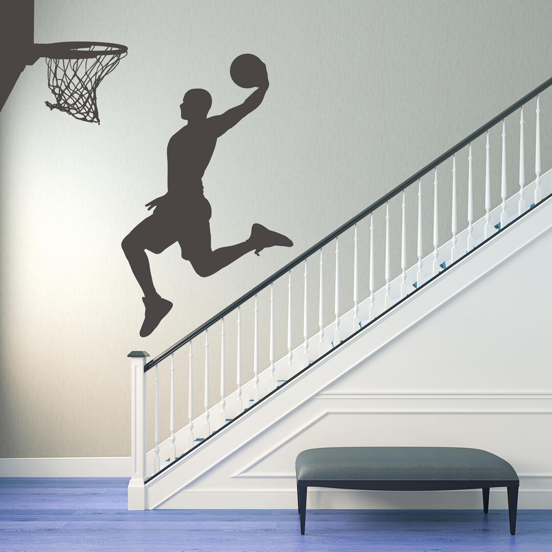 Basketball Player Wall Decal, Basketball and Hoop Decor, Basketball and ...