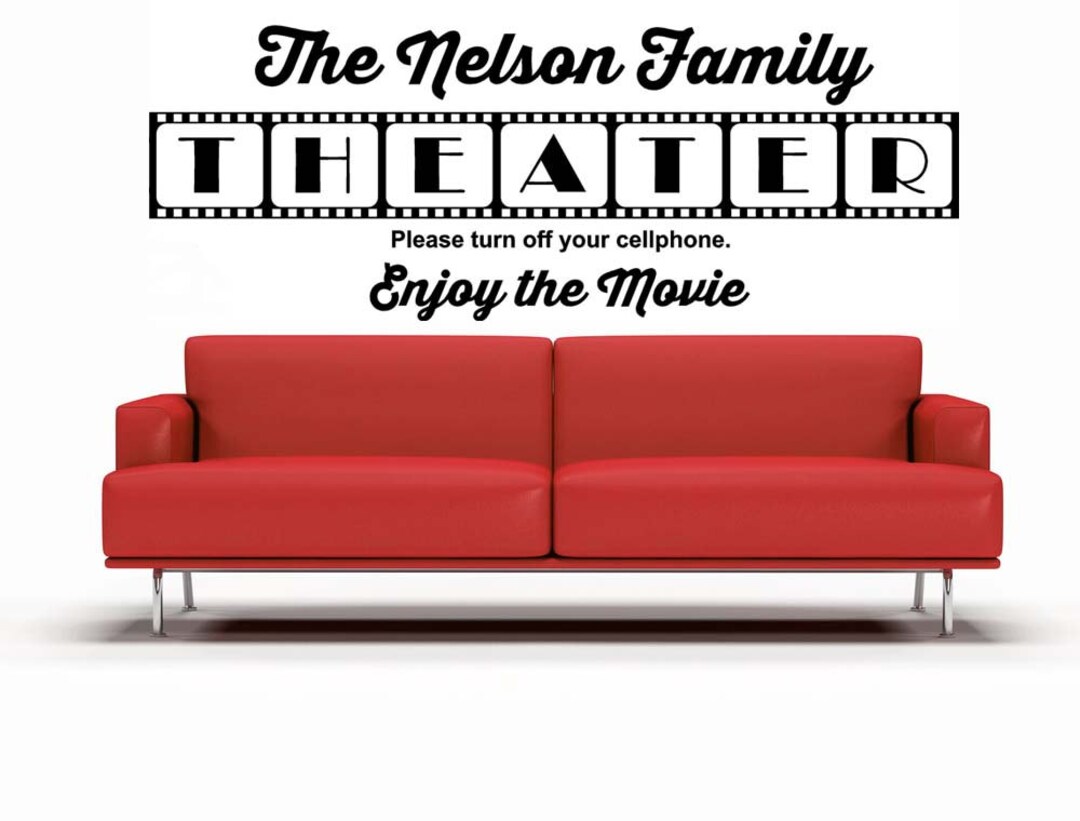 Theater Room Wall Decal, Personalized Movie Theatre, Family Room Sign ...