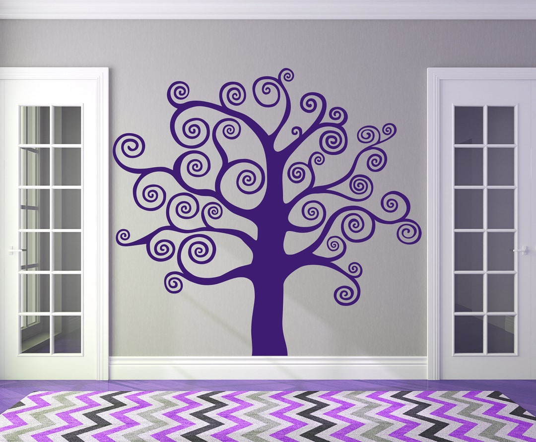 Tree Wall Decal, Tree Wall Art, Swirls Wall Decor, Whimsical Decor ...