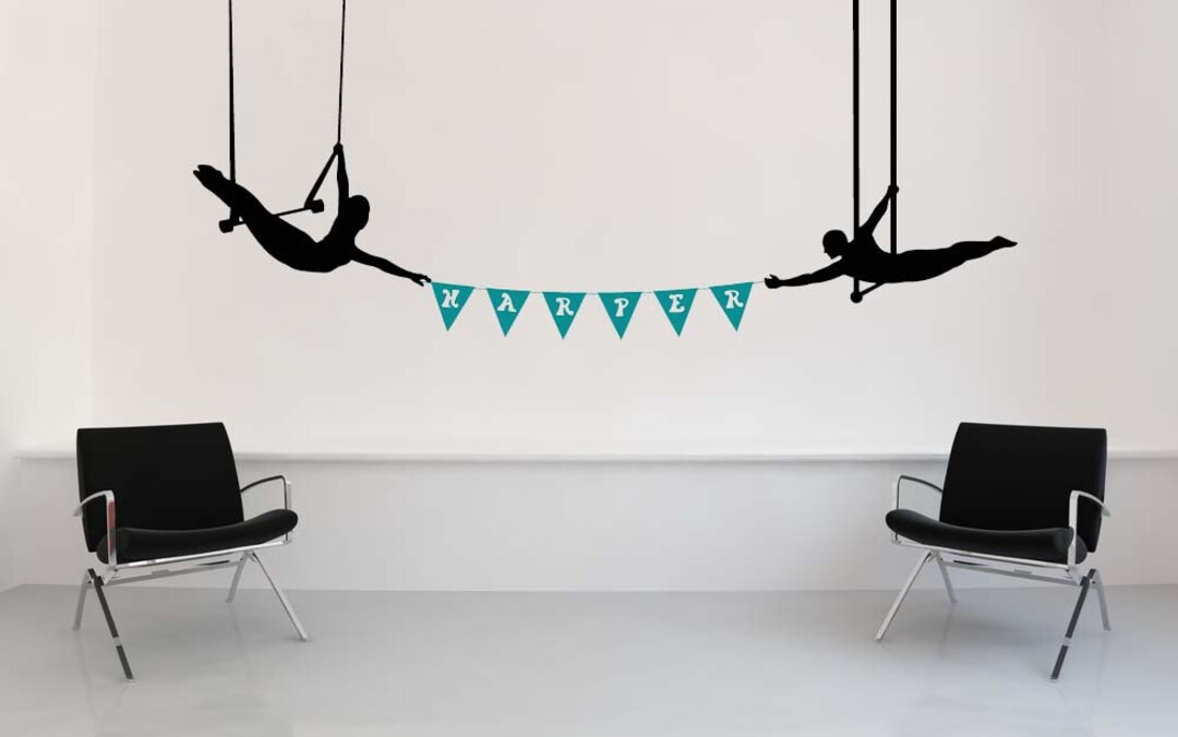 Trapeze Wall Decal, Birthday Decoration, Circus Decor, Banner Decal, Personalized Name, Custom ...