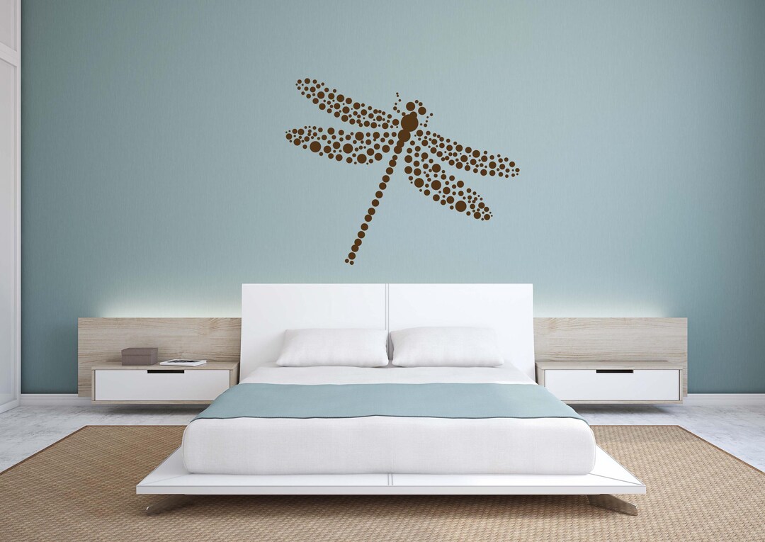 Dragonfly Wall Decal, Polka Dot Art Insect Sticker, Minimalist Nature ...