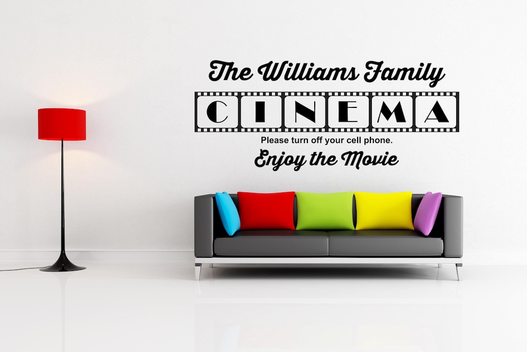 Cinema Sign, Theater Room Wall Decal, Custom Family Name Sign, Movie ...