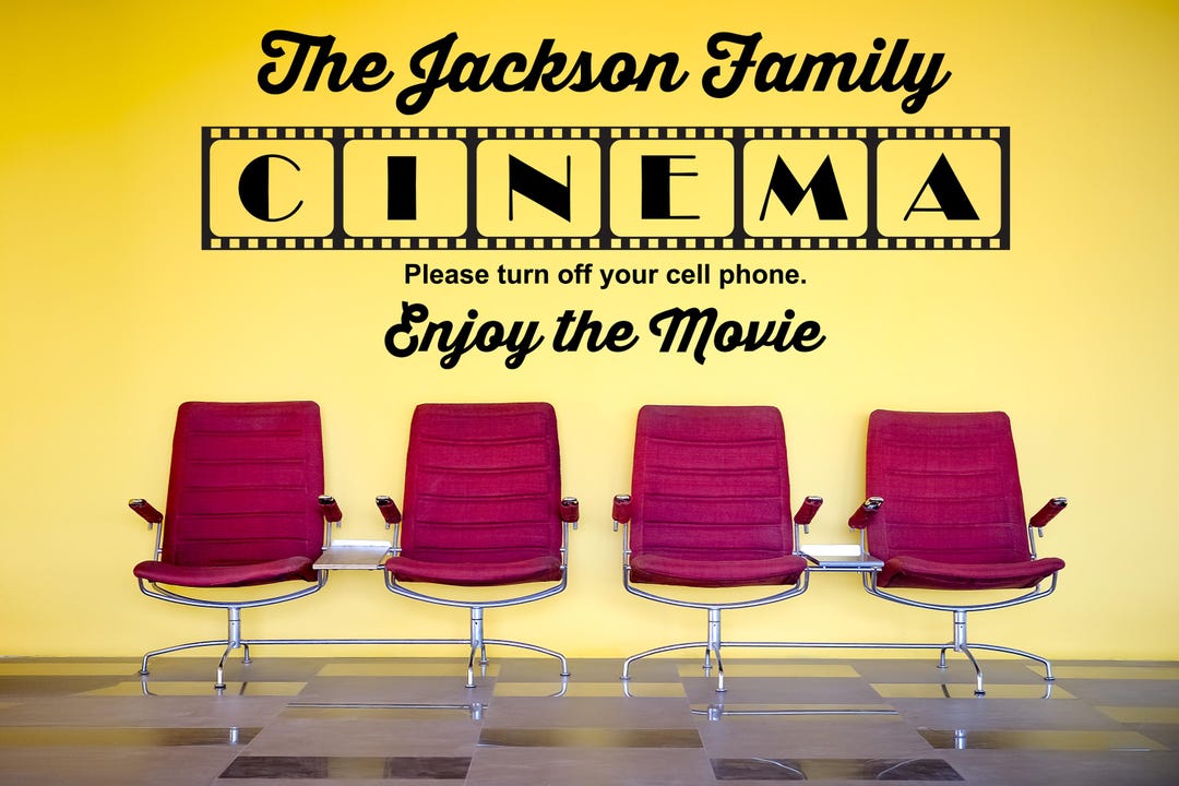 Cinema Sign, Theater Room Wall Decal, Custom Family Name Sign, Movie ...